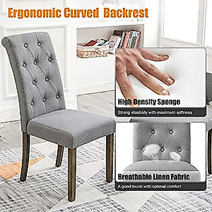 Vintage Leisure Chairs，Aristocratic Style Dining Chair Noble and Elegant Solid Wood Tufted Dining Chair Dining Room Set (Set of 2) (Gray)