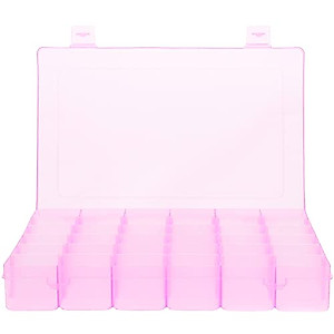 FRCOLOR Plastic Jewelry Storage Box Organizer Container with Adjustable 36 Grids Craft Organizers and Storage (Pink)