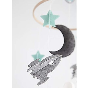 Baby Crib Mobile for Boys and Girls - Blue Baby Shower Gift Set Nursery Decor Starry Night Moon Star Cloud Rocket Space Unisex