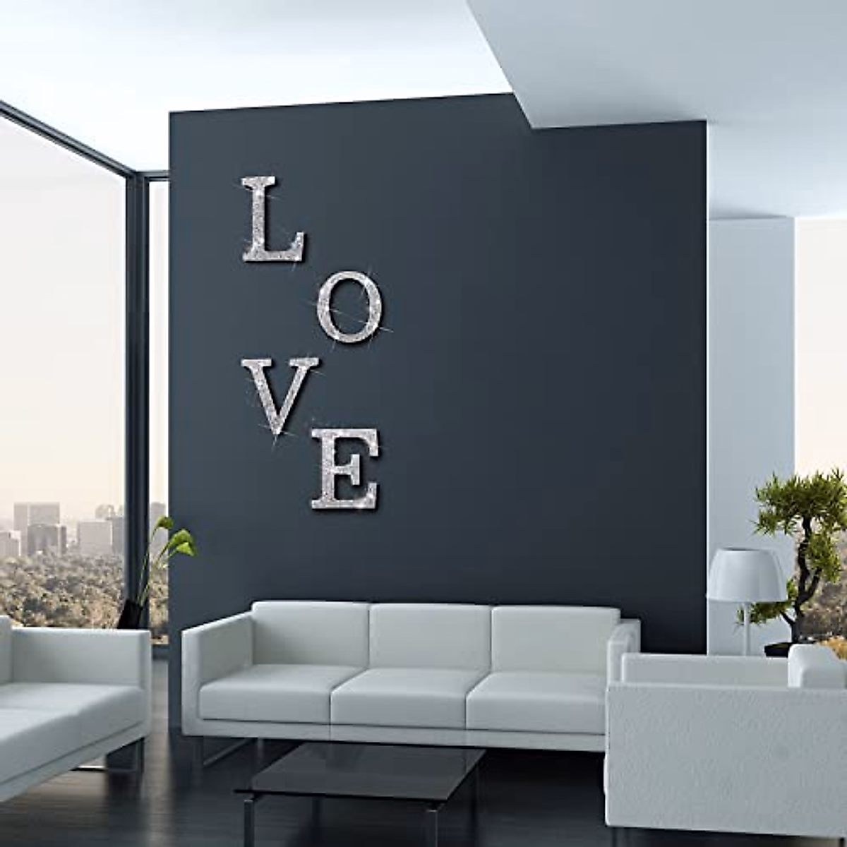 4 Pcs Independent Crystal Letters Crushed Diamond Decor Silver Wall Decor Mirrored Glam Decor Bling Home Love Sign for Mantel Desk (Love Style)