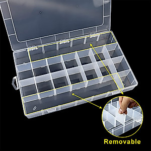 Organizer Box with Parkical Adjustable Dividers, 28 Grids Plastic Storage Container for Jewelry, Craft DIY, Bead Organizer, Sewing, Dip Powder, Hair Accessories (3 Pack 28 Compartment Organizer Box)