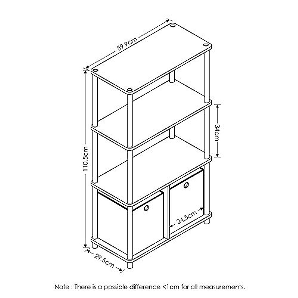 Furinno NW889DC/BK Go Green 4-Tier Multipurpose Storage Rack w/Bins, Dark Cherry/Black
