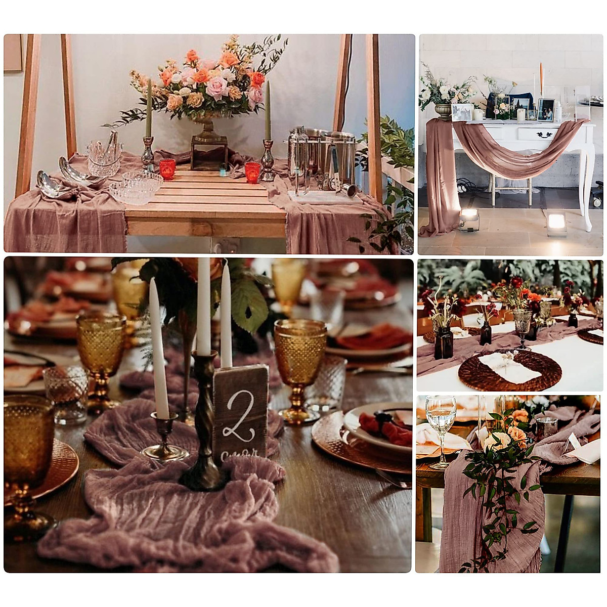 8 Pack Dusty Blush Cheesecloth Table Runner 10Ft Gauze Cheese Cloth 35x120 Inch Boho Table Runner Romantic Table Runner Long Table Cover for Wedding Bridal Shower Fall Thanksgiving Christmas Décor