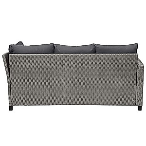 FANYE 5 Pieces All Weather Outdoor Patio Furniture Conversation Sets PE Wicker Rattan Sectional Couch Include 1 Table, 2 Sofas, 2 Ottomans and 3 Pillows Corner, Dark Gray