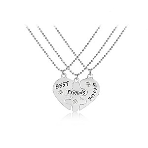 Xiyantiji Best Friends Forever Necklace for 3 Girls Matching Necklaces for Best Friends Heart Pendant Puzzle Necklace Friendship Necklace for 3 BFF Gifts for Women