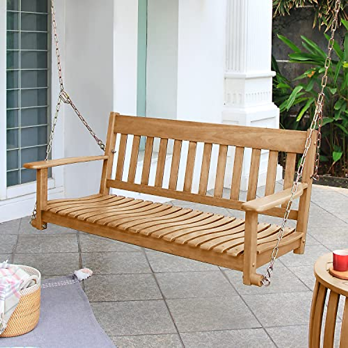 Cambridge Casual Teak Wood Porch Swing, Teak Frame, Bentley