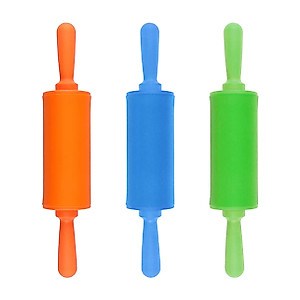 STOBOK Mini Rolling Pins, Kids DIY Rolling Pin Dough Tools for Home Kitchen Children, Pack of 3 (Random Color)