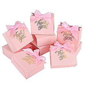 KPOSIYA Small Gift Bags, 50 Pack Small Thank You Bags 4.5x1.8x3.9 Inches Party Favor Bags Pink Paper Gift Bags Candy Bags with Bow Ribbon,Mini Gift Bags for Wedding Baby Shower Birthday Bridal Business Party Supplies (Pink)
