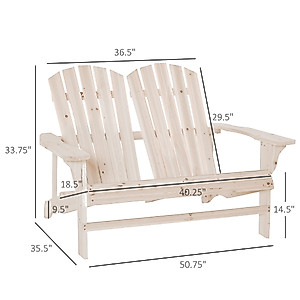 Outsunny 2 Person Adirondack Loveseat, Fire Pit Chair for 2, Wooden Double Adirondack for Patio, Porch, Backyard, Garden with High-Back, Wide Armrests, Natural