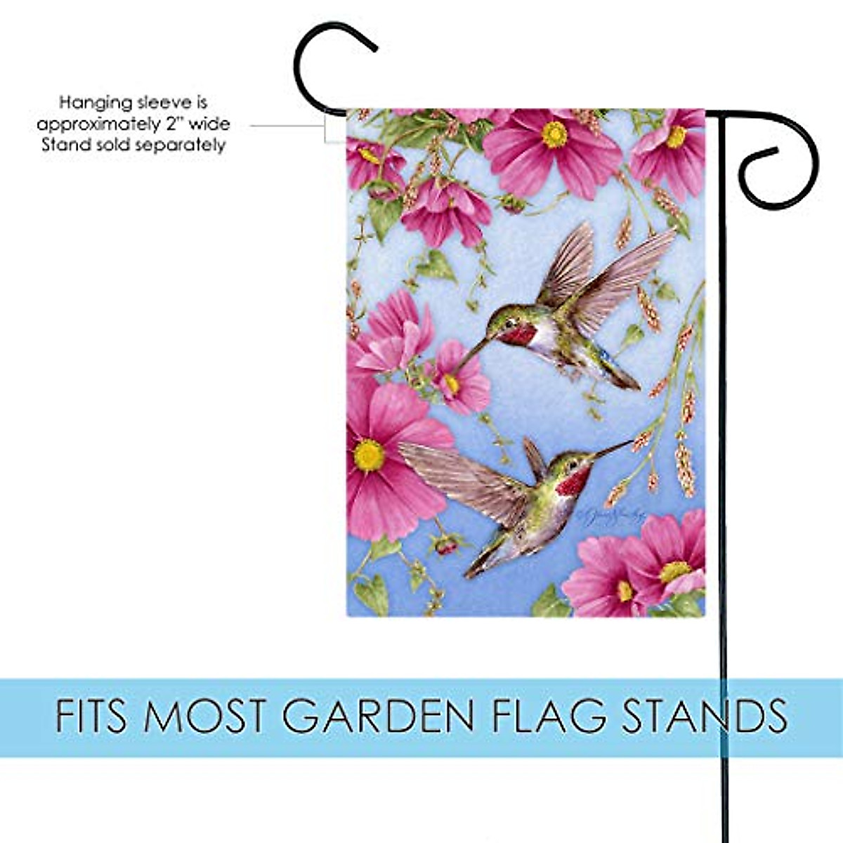 Toland Home Garden 117158 Hummingbirds with Pink Hummingbird Flag 12x18 Inch Double Sided Hummingbird Garden Flag for Outdoor House Bird Flag Yard Decoration