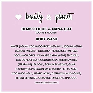 Love Beauty and Planet Body Wash Blissful Moisture for Dry Skin Hemp Seed Oil & Nana Leaf Vegan, Sulfate-free, Paraben-free, Cruelty-free 16 oz