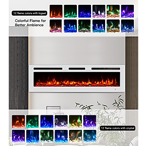 Ergosoft Extra-Thin Electric Fireplace 4inch Thickness, Wall-Mounted&Recessed Fireplace, Adjustable Flame and Heat with Remote Control and Touch Screen, 750-1500W, 60inch, White