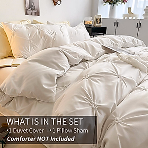 Rvciby Pinch Pleat Flower Duvet Cover Twin Size,Soft and Breathable Microfiber Bedding Set,2 Pieces,1 Duvet Cover with Zipper Closure & Corner Ties and 1 Pillow Shams,Easy Care,66 X 90 Inches (White)