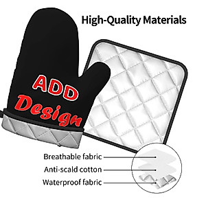 Customized Oven Mitts and Pot Holders Sets, Design Your Own Advanced Heat Resistance Cooking Gloves and Pot Cover Personalized Non-Slip Kitchen Mitten for Baking, Grilling, Cooking, One Size