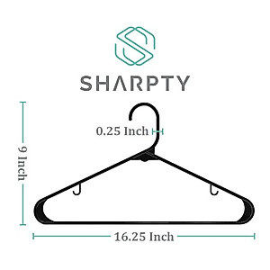 Sharpty Plastic Hangers Clothes Hangers for Clothing, Closet, Coats & Shirts - Durable, Thick, Tough & Space Saving - for Everyday Standard Use, Room Essentials & Basics - 20 Pack - Black