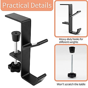 Zi Lan Desk Clamp-On Hook Desk Bag Holder for Table Backpack Hanger Portable Desk Hook Clamp Headphones Holder Reduce Clutter for Table Desk Under Counter Removable(Black)