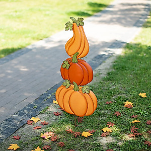 Glitzhome 42" H Fall Decorative Yard Signs with Stakes, Metal Pumpkins Garden Yard Stake for Home Lawn Yard Pathway Front Door Fall Harvest Thanksgiving Wall Hanging Decor