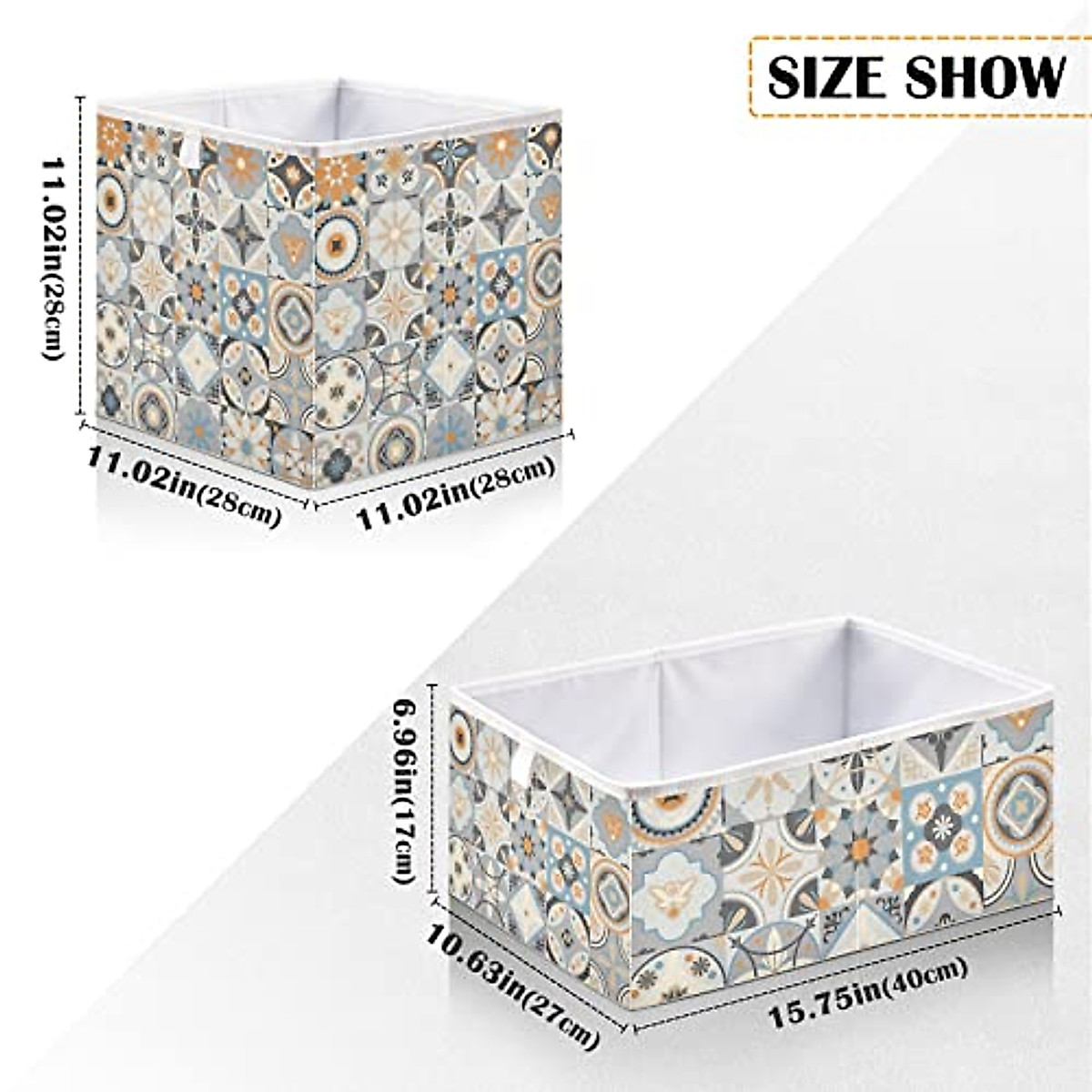 Kigai Storage Basket Moroccan Tile Mosaic Foldable Storage Bin 15.8 x 10.6 x 7 Inches Cube Storage Baskets Box for Shelves Closet Laundry Nursery Bedroom Home Decor