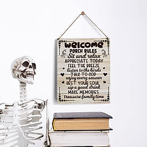 Porch Rules Sign Gifts, Rustic Sit and Relax Appreciate Today Porch Wooden Signs Wood Plaque Hanging Sign Home Porch Decor 8 x 10 Inches