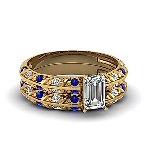 Emerald Cut Diamond Wedding Ring Sets with White Diamond in 14K Yellow Gold Birthstone Handcrafted Lightweight Modern Design Eternity Love and Promise Birthday Gift