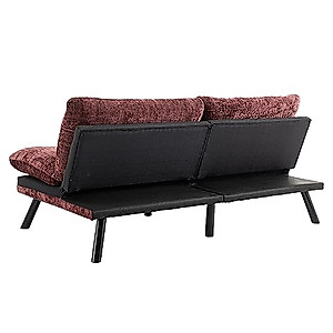 Sofa Bed Futon Couch Convertible Loveseat Sleeper Comfy Foldable Lazy Sofa Small Futons with Adjustable Back Armless Sofabed for Small Spaces, Chenille, Wine Red