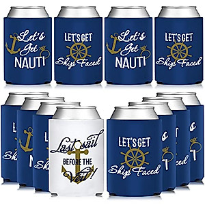 KARAQY Nautical Bachelorette Party Bride Vibes Can Cooler - 12 Pcs Bachelorette Drink Sleeve for Bridal Shower, Engagement Party Decoration and Bride To Be Gift Bridesmaid Gifts