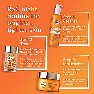 RoC Multi Correxion Revive + Glow 20% Pure Vitamin C Night Serum Capsules for Brightening, Dark Spots, and Texture