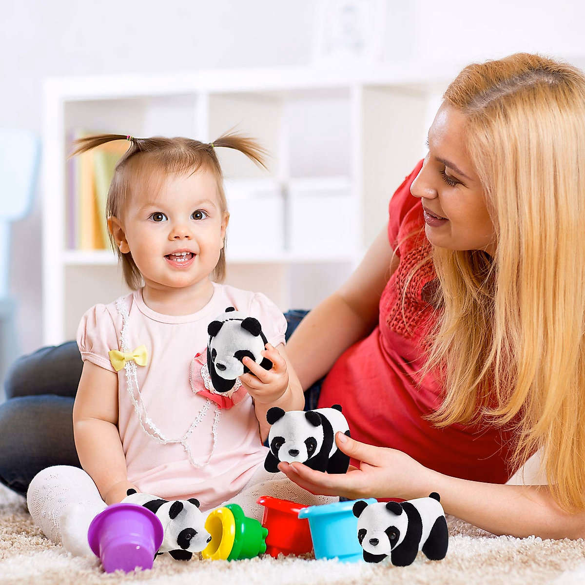 6 Pieces Mini Panda Plush Toy 4 Inch Stuffed Panda Soft Tiny Panda Doll Panda Plush Hanging Pendant Ornament for DIY Keychain Birthday Xmas Decorations Party Favor Chinese Souvenir (Walking Style)