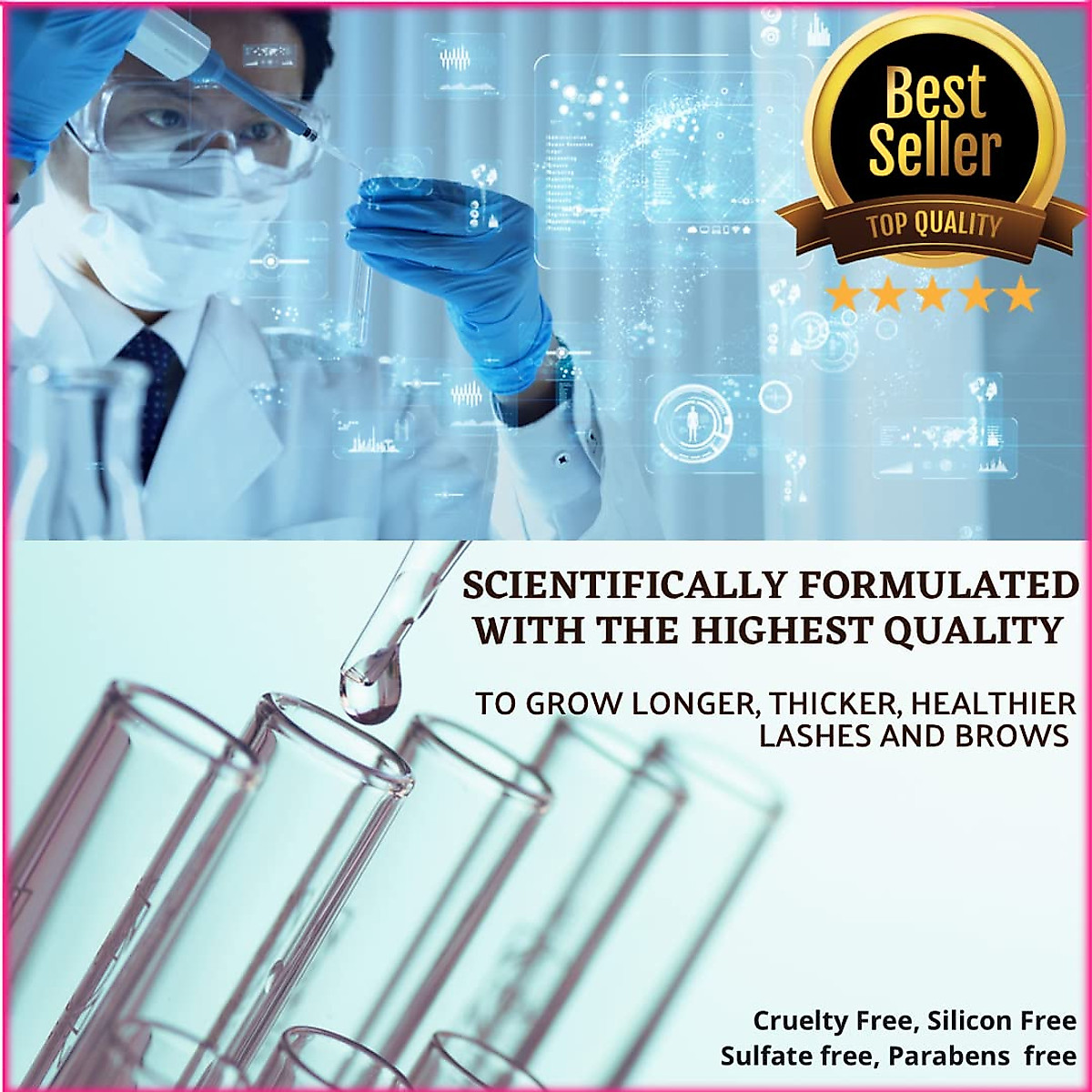 Eyelash Growth Serum Physician Developed, Advanced Biotin for Fuller, Longer, Thicker & Healthier Natural Lashes; Lash Extensions Safe, Oil-free, Irritation free, 5ml Plant-Based