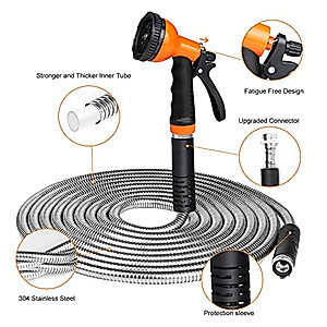 HDKing Garden Hose 50 FT - Flexible Metal Hose with 10 Function Nozzle, Kink Free, Lightweight, Durable, Crush Resistant Fitting, Easy to Coil, Puncture Proof Hose for Yard, Rv, 600 PSI - 2024 Model
