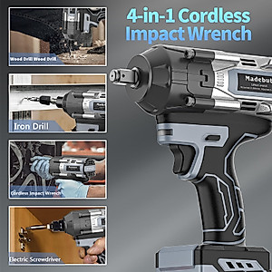 Cordless Impact Wrench,3-speeds Cordless Impact Gun with 2 * 4.0Mah, 1000N.m (740Ft-lbs) Electric Impact Wrench with 5 Sleeves, High Torque 1/2 Impact Wrench, Power Impact Wrenches for Home Car Tyre
