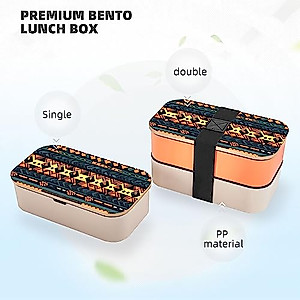 African Tribal Ethnic Texture Adult Lunch Box, Bento Box, With Cutlery Set Of 3, 2 Compartments, Rectangular, Lunch Box For Adults