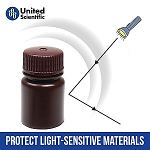 United Scientific Supplies 33461 | Laboratory Grade HDPE Wide Mouth Amber Reagent Bottle | Designed for Laboratories, Classrooms, or Storage at Home | 30mL (1oz) Capacity | Pack of 72