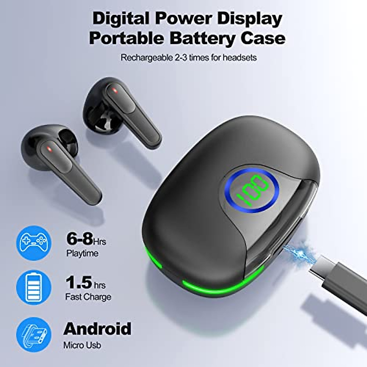 TUOTUER Wireless Earbuds Bluetooth 50H Playtime IPX4 Rating Sweat Waterproof Resistant V5.1 Bluetooth Headphones Built-in Mic Active Noise Cancellation Earphones Compatible with iPhone Android