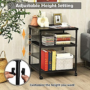 Tangkula 3-Tier Printer Stand Printer Cart, Multifunctional Utility Cart w/ Ample Storage Space, 360° Swivel Rolling & Lockable Wheels, Sturdy Iron Frame, Adjustable Heights, Organizer for Office