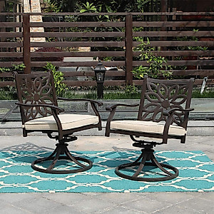 PHI VILLA Outdoor Swivel Rocker Patio Dining Chairs Set of 2 Cast Aluminum Extra Wide Furniture Chair with Cushion