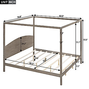 Wooden King Size Canopy Platform Bed with Headboard and Support Legs,for Kids Boys Girls Teens Adults Bedroom Use (King, Brown Wash@Headboard)