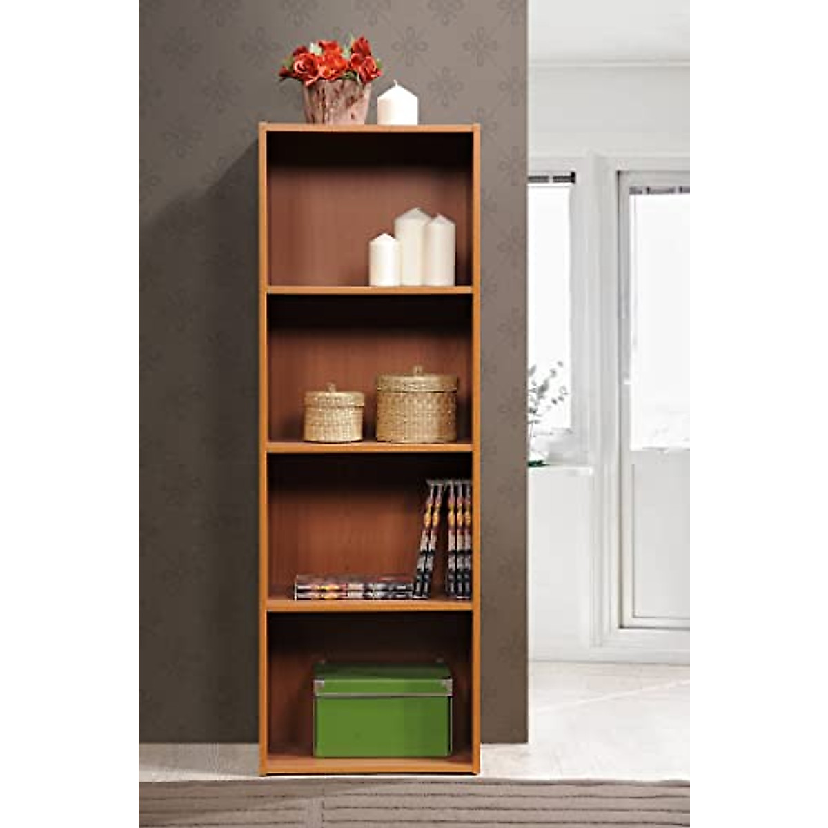Hodedah 4-Shelf Bookcase in Cherry