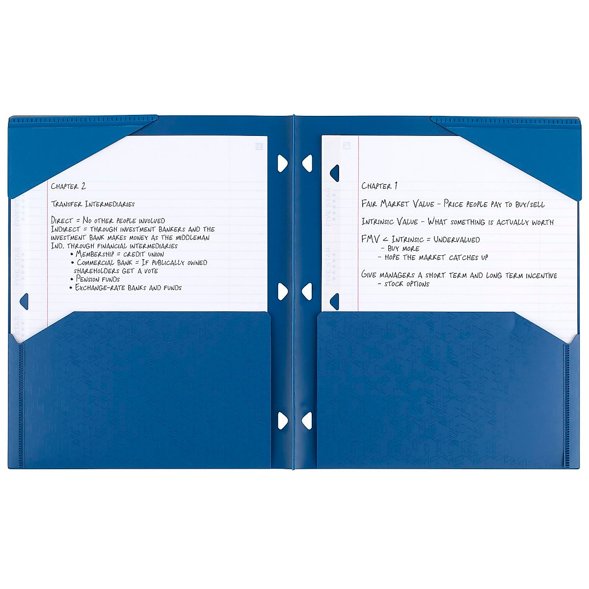 Five Star 2 Pocket Folders, 4 Pack, Stay-Put Folders, Plastic Colored Folders with Pockets & Prong Fasteners for 3-Ring Binders, 11” x 8-1/2”, Black, Red, Green, Blue (38049)