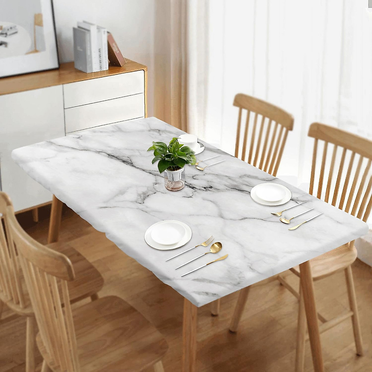 Fitted Table Cover for 4ft Rectangle Tables White Abstract Marble Art Elastic Edge Waterproof Tablecloth Cover for Indoor Outdoor Patio Garden Kitchen Tabletop Decor Grey Stone Nature Agate