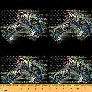 Feelyou Kids Pike Fish Fabric by The Yard American Flag Upholstery Fabric for Chairs 1 Yard Bass Big Fish Decorative Waterproof Outdoor Fabric Fishing and Hunting Green Outdoor Fabric
