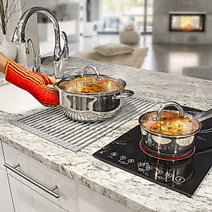 Sorbus Roll-Up Dish Drying Rack [Large 20.5'' X 13"] Over The Sink Drying Mat,- Multipurpose Dish Drainer - Fruits and Vegetable Rinser - Durable Silicone Covered Stainless Steel (Warm Gray)