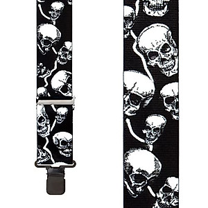 Suspender Store Novelty Skull Design Suspenders - 2-Inch Wide Elastic - X-Back - Gator Clip - 48" for 5'9" to 6'2" tall
