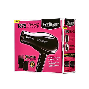 Hot Beauty 1875 Ceramic Styler Hair Styling Blow Dryer 2 Attachments Included Lightweight and Fast Dry Multi Heat Speed Setting Perfect Size for Home or Travel