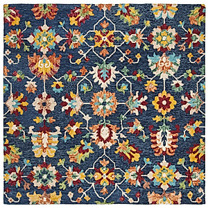 SAFAVIEH Aspen Collection 7' Square Navy / Red APN510N Handmade Boho Wool Area Rug