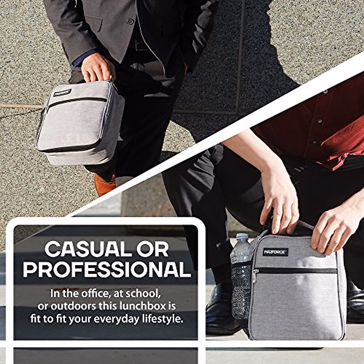 MAZFORCE Original Lunch Box Insulated Lunch Bag - Food Safe Durable Lunchbox for Men - BPA Free Small Reusable Lunch Bags for Adults, Teens, Boys, Women (Gray)