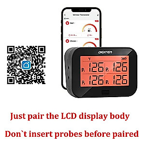 Digital Bluetooth BBQ Grill Meat Thermometer with 4 Probes, Instant-Read Meat Thermometer for Grilling, Temp Alarm Function, Food Thermometer for Kitchen, Beef, Candy, Cheese Making, Turkey, Oven