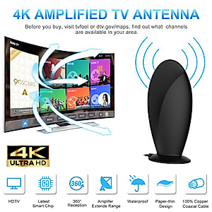 LUPATDY Digital Antenna for Smart tv, 2025 Upgraded Outdoor/Indoor HD Digital Portable TV Antenna with Signal Booster Long 900+ Miles Range Support All TV with 4K 1080p Antenna para TV-32.8ft Coaxial