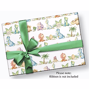 Stesha Party Dinosaur Baby Shower or Birthday Gift Wrapping Paper - Folded Flat 30 x 20 Inch (3 Sheets)