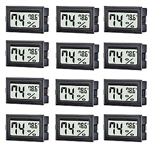 TASOGEN 12 Pack Mini Digital Thermometer Hygrometer Indoor Temperature and Humidity Gauge Meter Monitor Fahrenheit (℉) for Humidor,Greenhouse,Reptile Tank,Home,Jars
